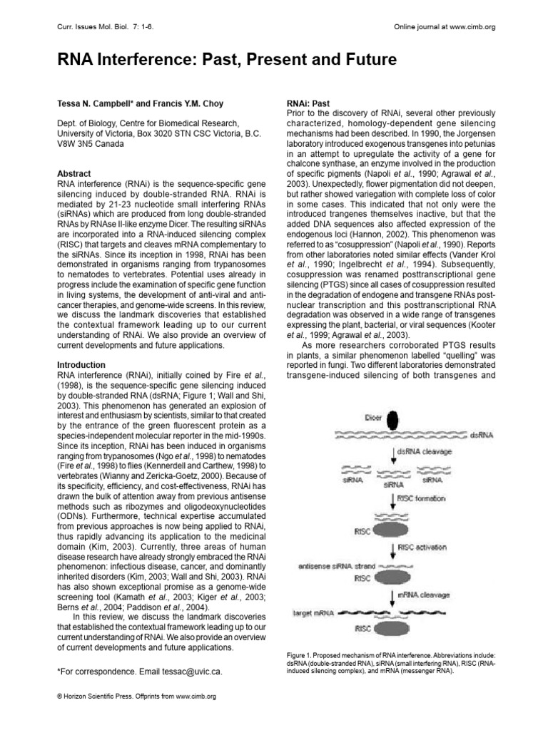 RNA Interference: History and Future Insights | PDF | Rna Interference ...