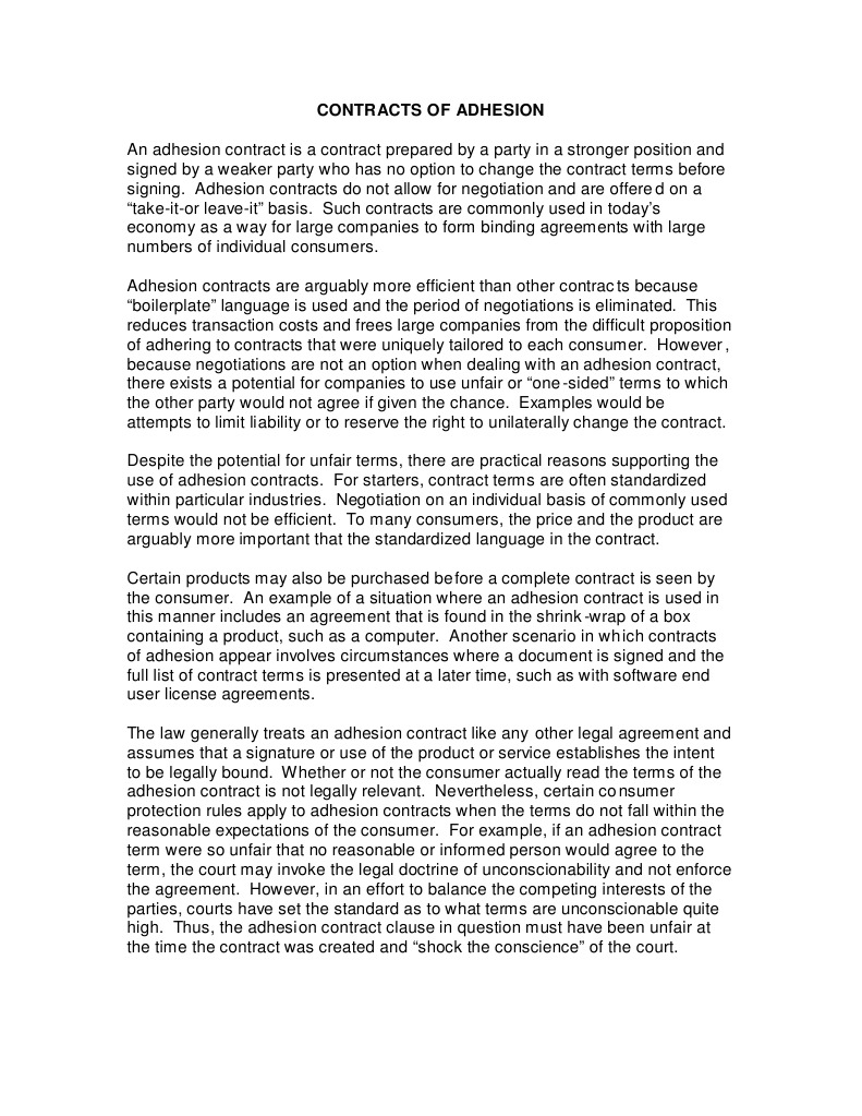 Contracts of Adhesion | PDF