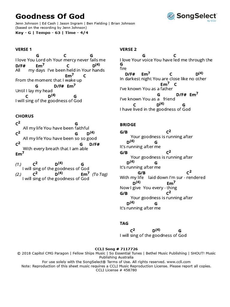 Goodness of God-chords-G | PDF | Songs Written | American Music ...