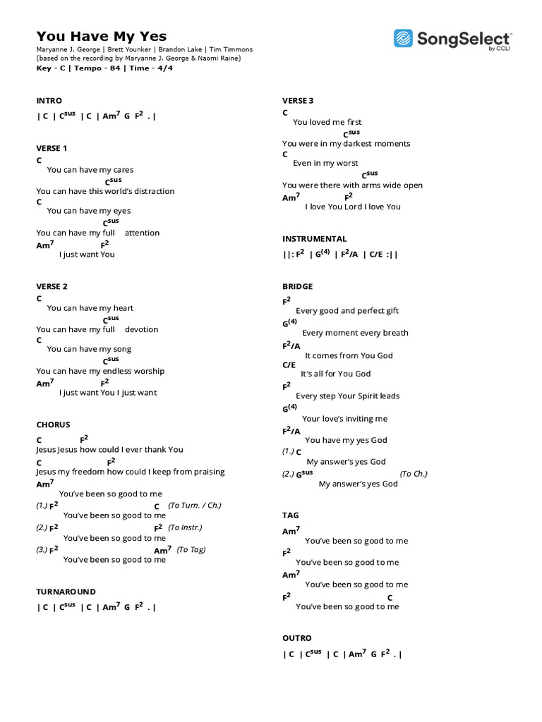 You Have My Yes - Chords & Lyrics | PDF