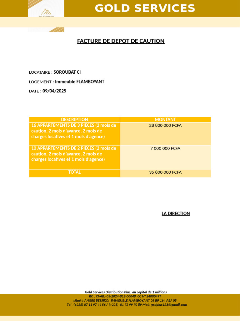 Facture de Dépôt de Caution - GSD Plus | PDF