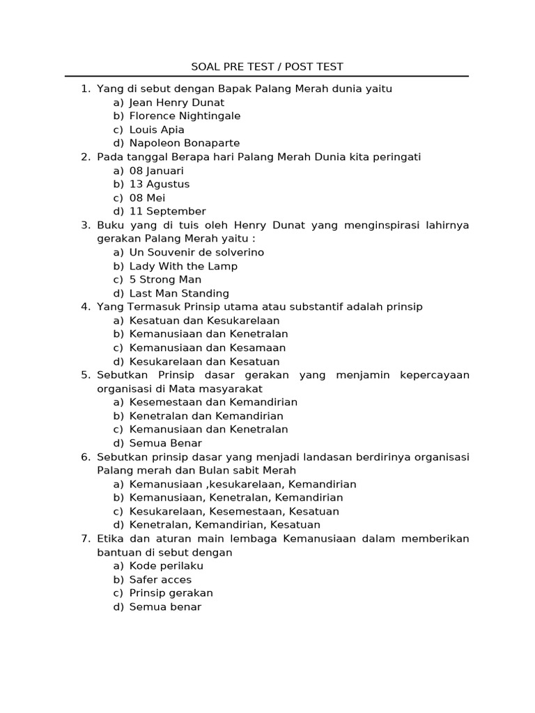 Soal Pre-Test Palang Merah dan Kemanusiaan | PDF