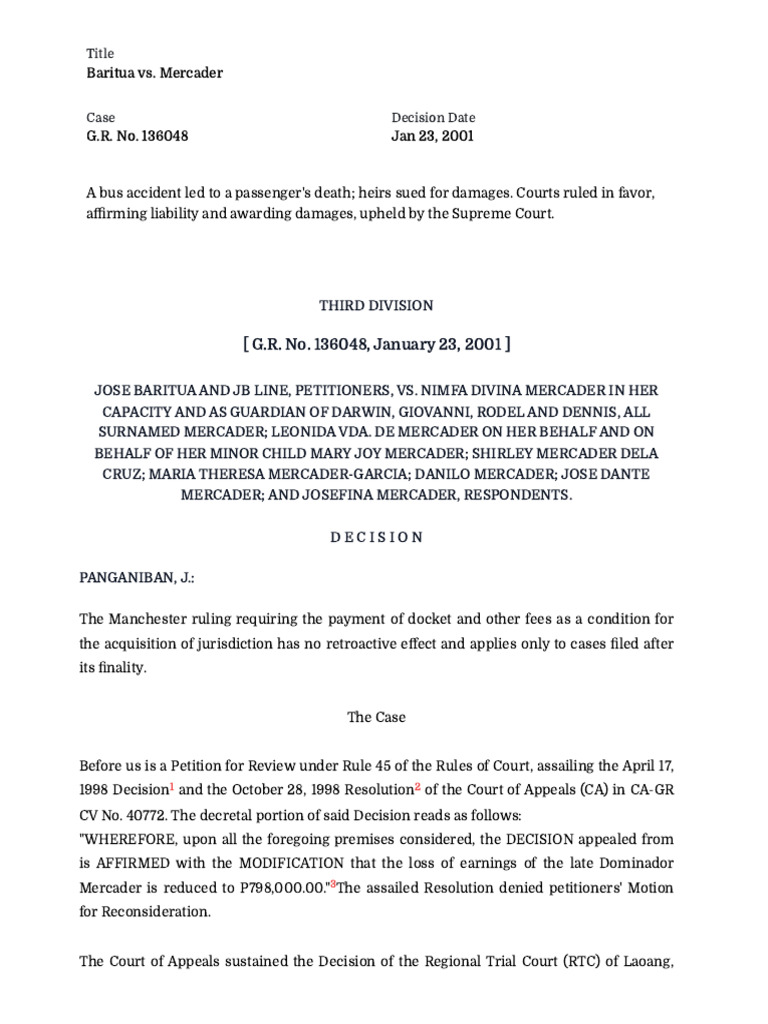 8 Baritua vs. Mercader (FULL) | PDF | Pleading | Complaint