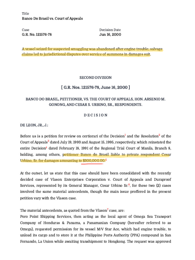 Banco do Brasil Liability Case Summary | PDF | In Rem Jurisdiction ...