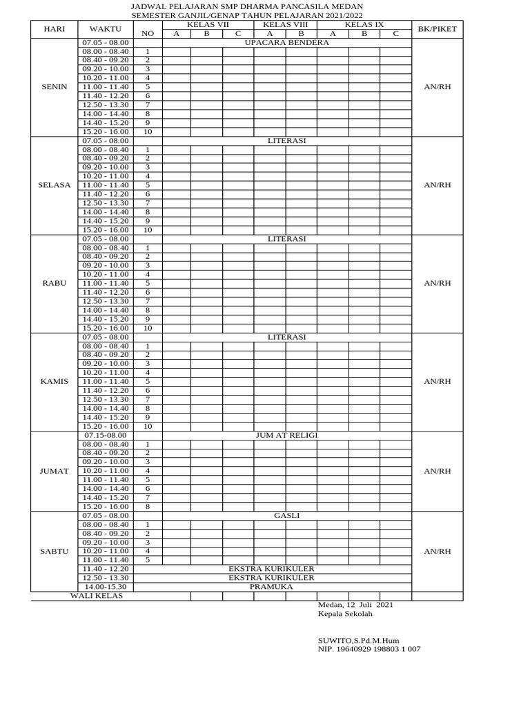 Roster Pelajaran SMP DP 2022 2023 Website | PDF