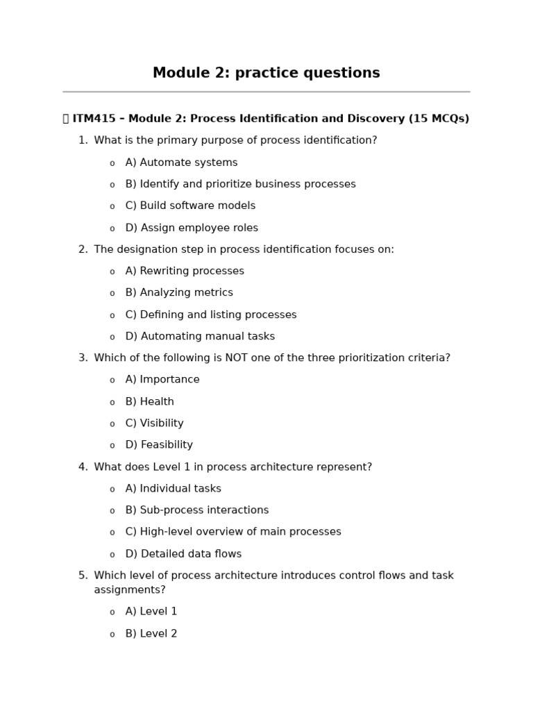 ITM415 Module 2: Process MCQs | PDF | System | Business Process