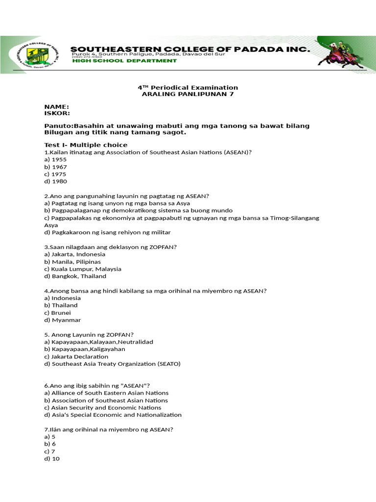 4TH Periodical Examination AP7 | PDF