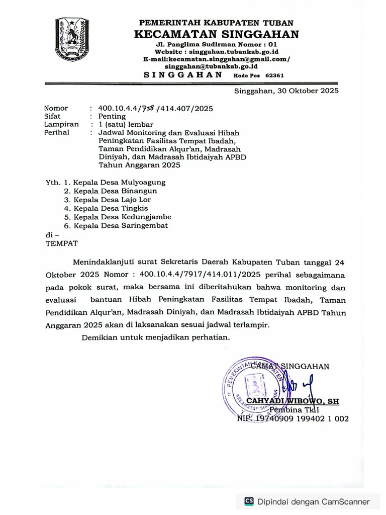 Jadwal Monev Hibah | PDF