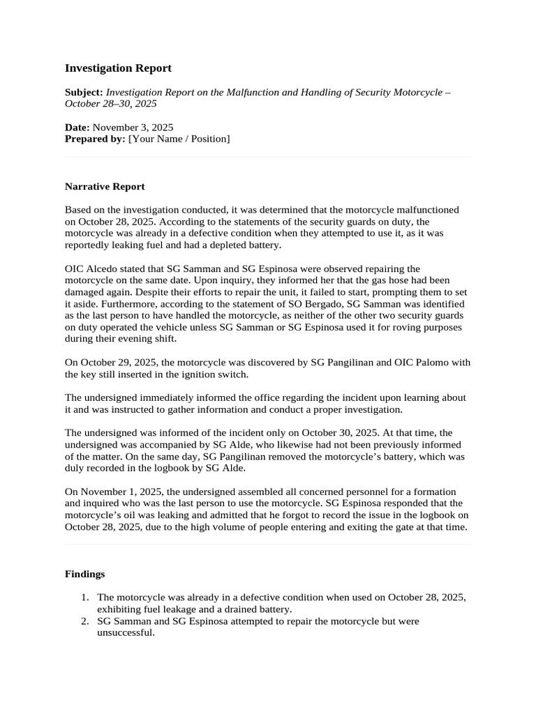 Investigation Report | PDF