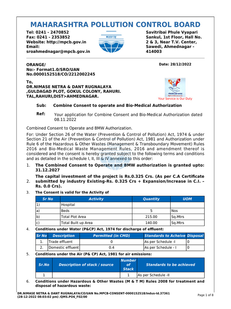 Pollution Control Consent Certificate | PDF | Waste | Effluent