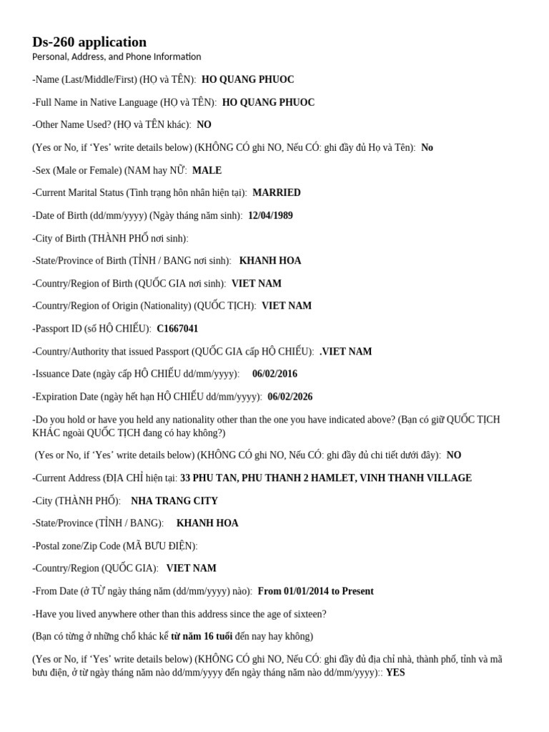 Ds-260 Application - PHUOC | PDF