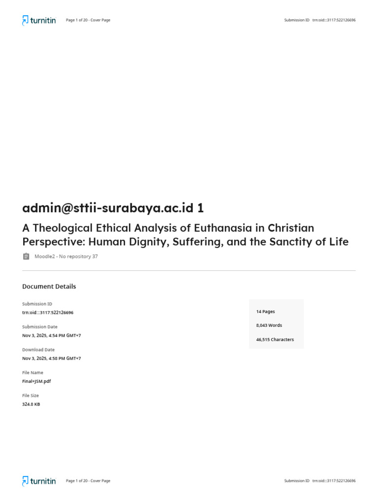 Christian Ethics on Euthanasia Analysis | PDF | Citation | Written ...