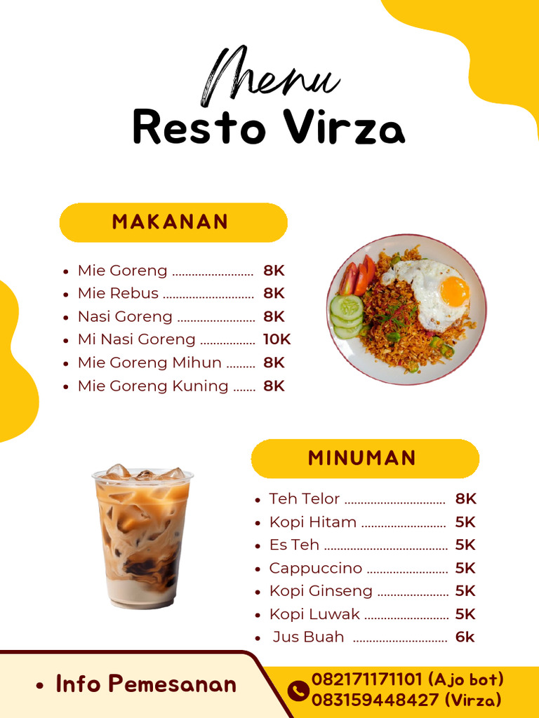 Menu Makanan dan Minuman Resto Virza | PDF