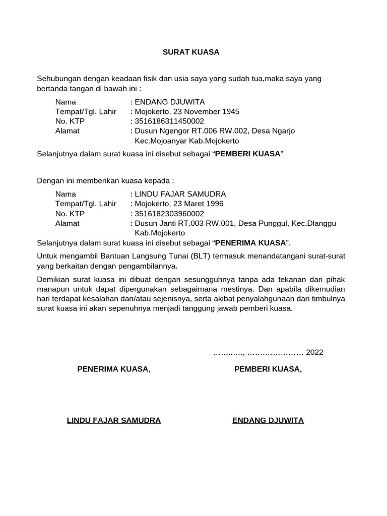 Surat Kuasa Blt | PDF