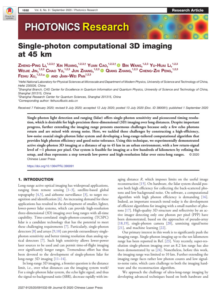 Long-Range Single-Photon 3D Imaging | PDF | Lidar | Optics