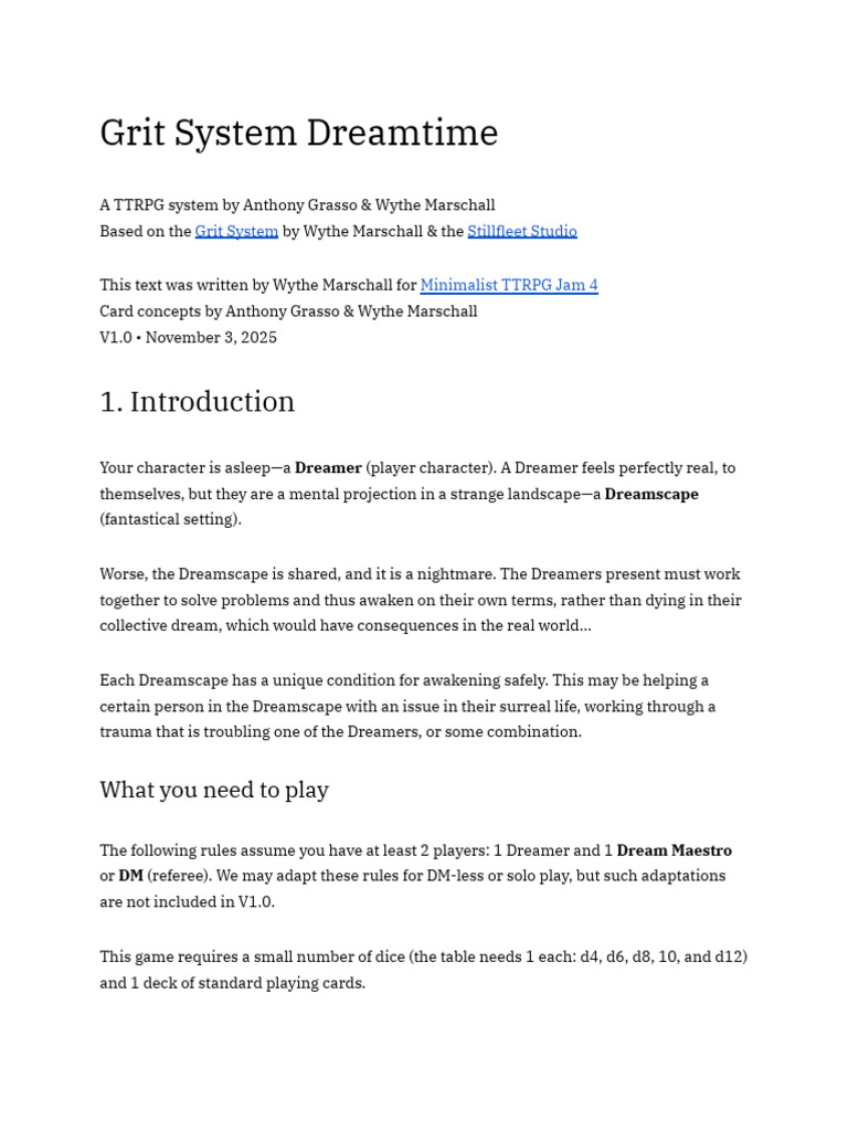 Grit System Dreamtime - 2025!11!03 | PDF | Dream | Playing Cards