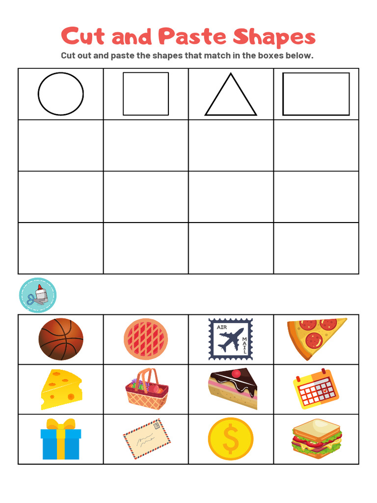 Cut and Paste Shapes Worksheet | PDF