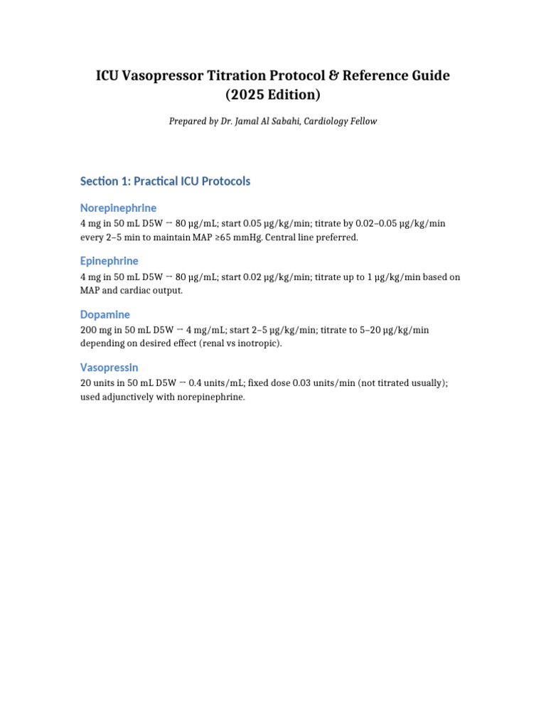 ICU Vasopressor Titration Protocol Guide | PDF