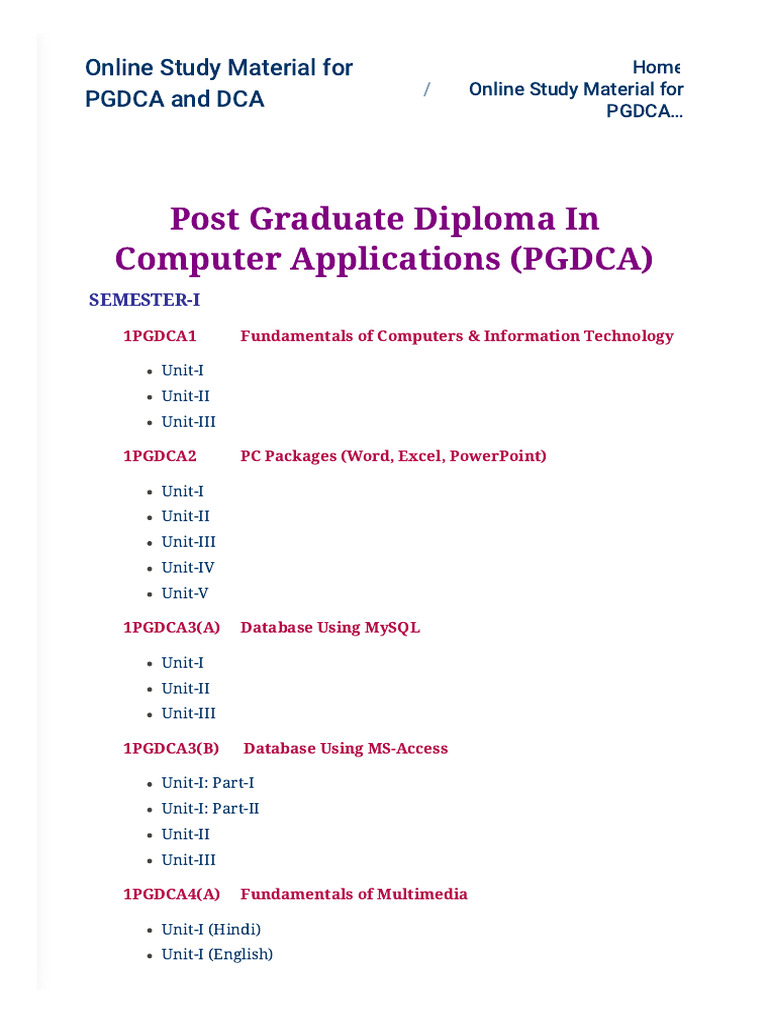 Online Study Material For PGDCA and DCA - Makhanlal Chaturv... | PDF | Computing | Application ...