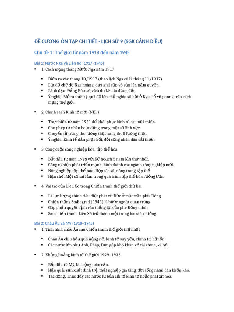De Cuong Lich Su 9 Chi Tiet Bai1-4 | PDF