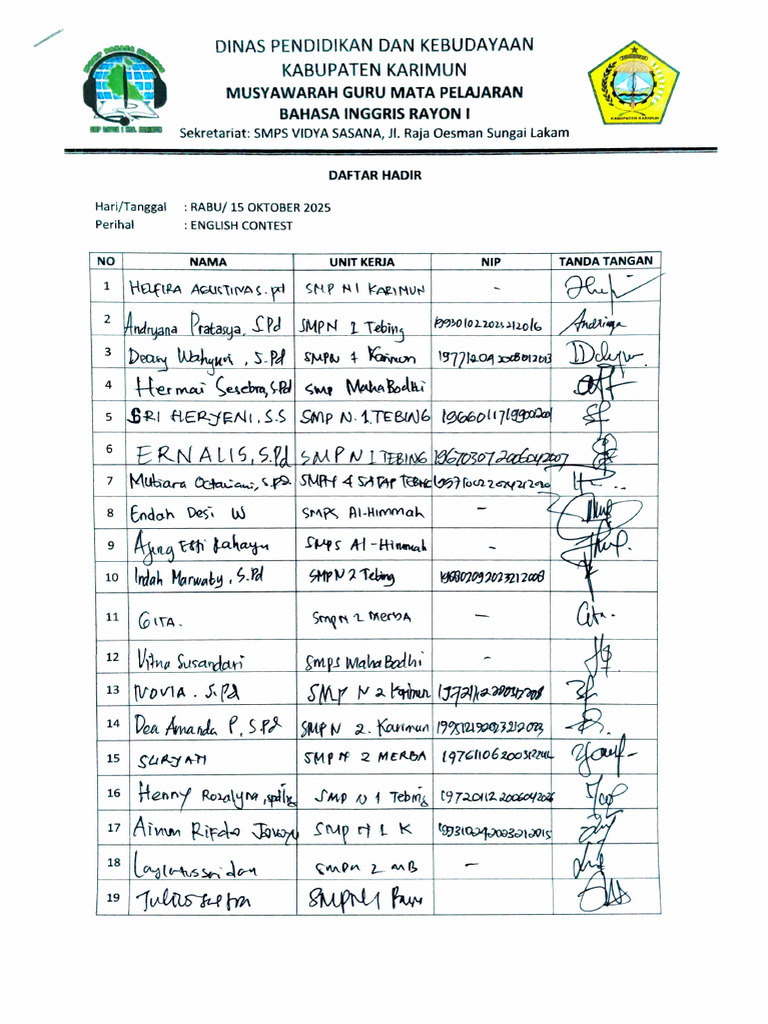 Absen Anggota MGMP 15 Oktober 2025 | PDF