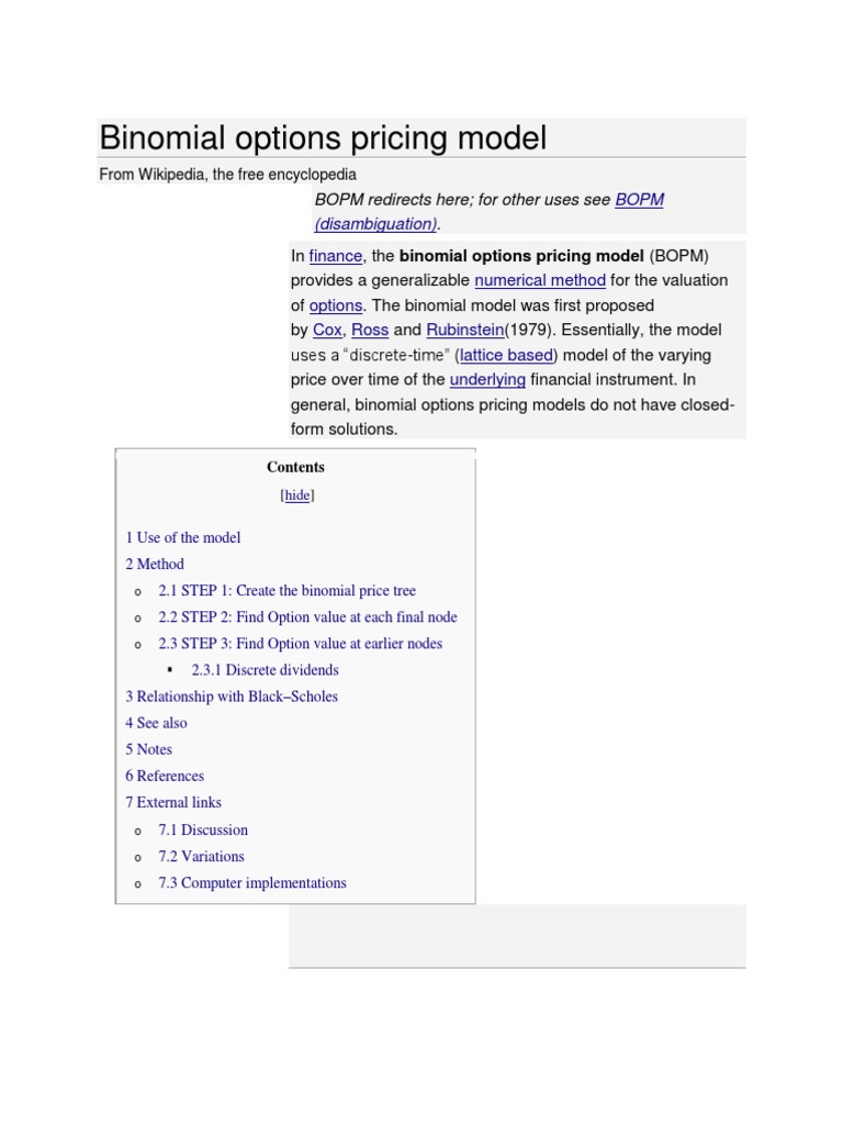Binomial options pricing model explained | PDF | Black–Scholes Model ...