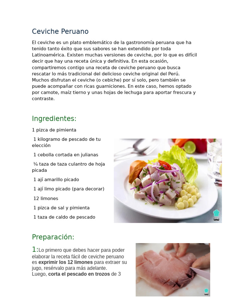 Receta Tradicional de Ceviche Peruano | PDF