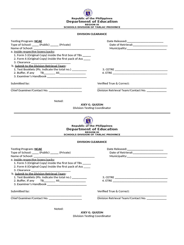 Division Clearance Testing | PDF