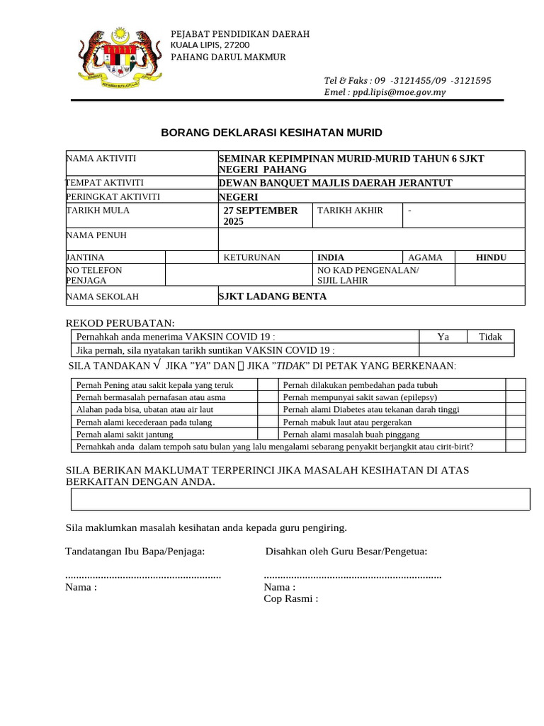 Borang Deklarasi Kesihatan | PDF