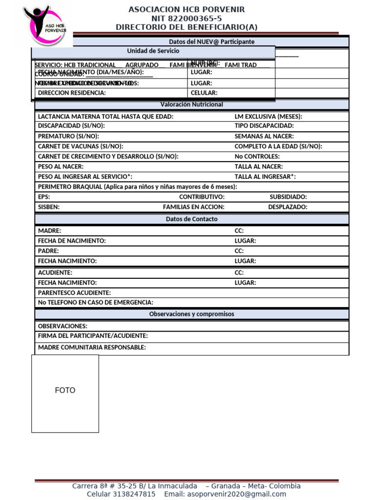 Formato Directorio Niño (A) | PDF