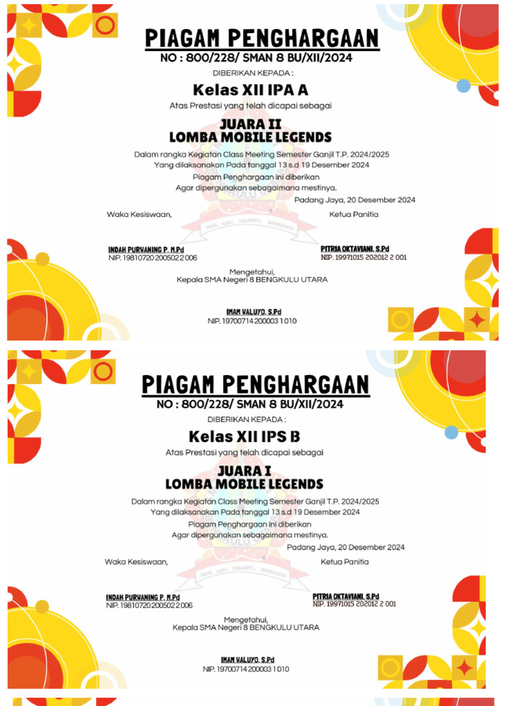 Sertifikat Class Meeting | PDF