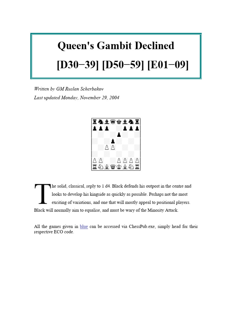 Queen's Gambit Declined Analysis | PDF | Traditional Board Games | Chess