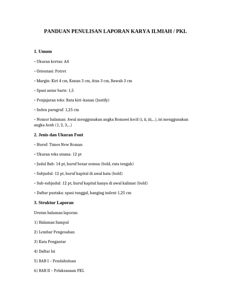 Panduan Penulisan Laporan PKL | PDF