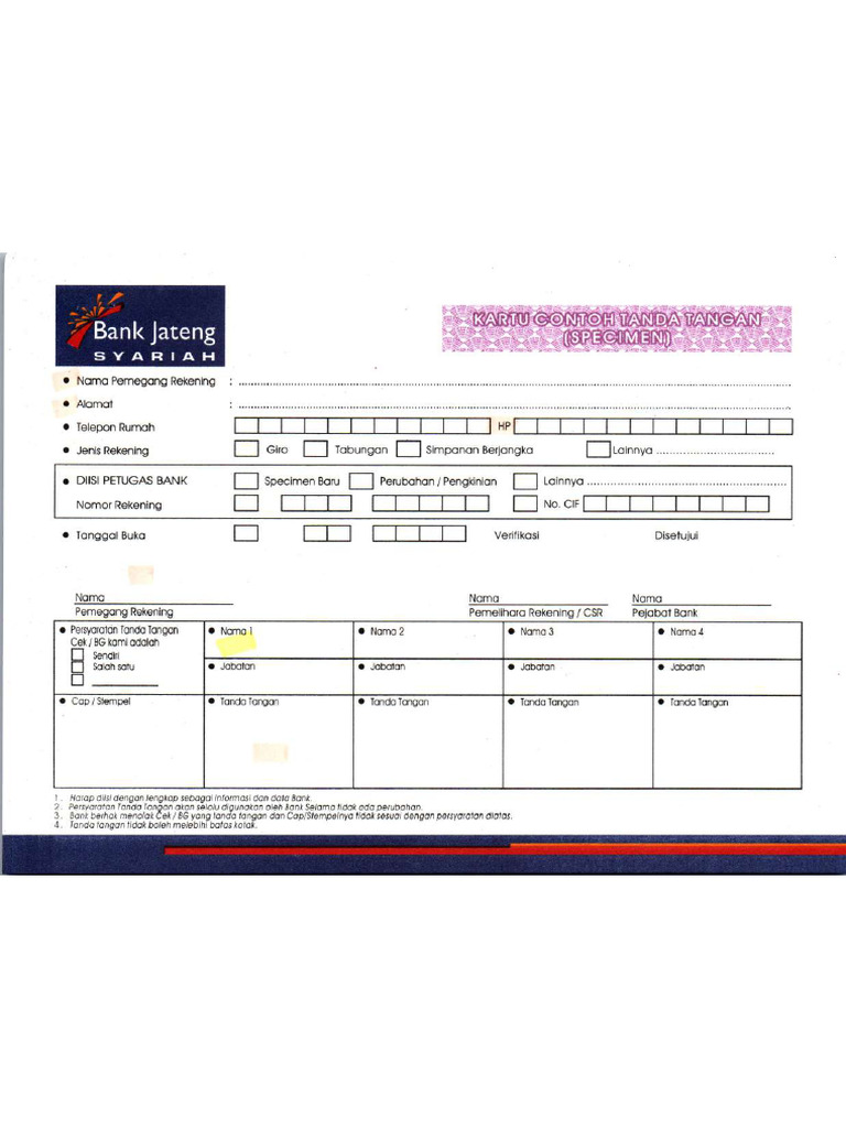 Contoh Pengisian Blanko Bank Jateng Syariah | PDF