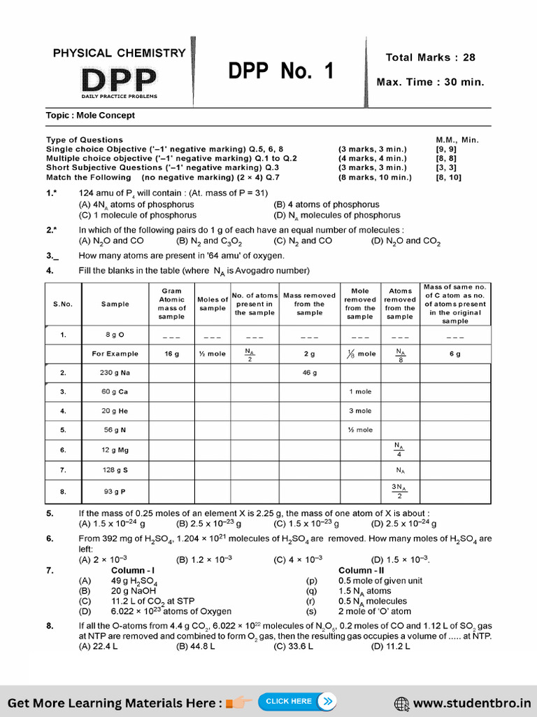 67beb34385c75 - DPP - 1. Mole Concept PDF | PDF