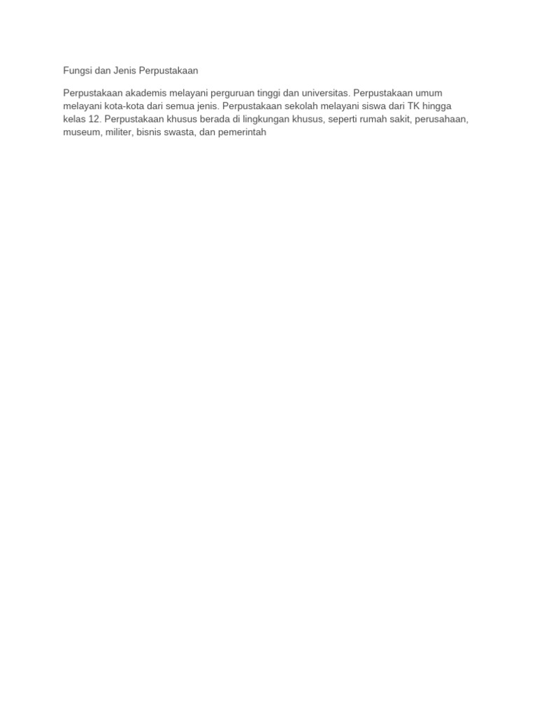 1 Fungsi Dan Jenis Perpustakaan | PDF