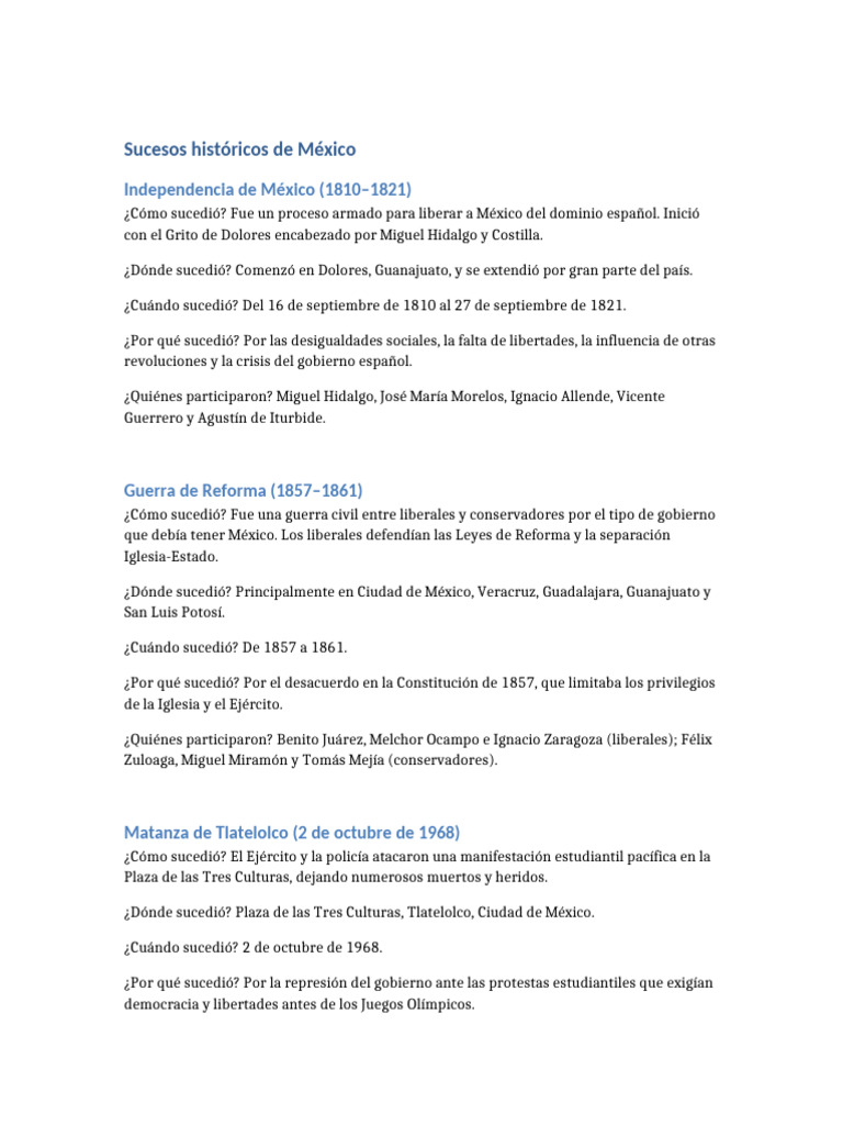 Sucesos Históricos Clave en México | PDF