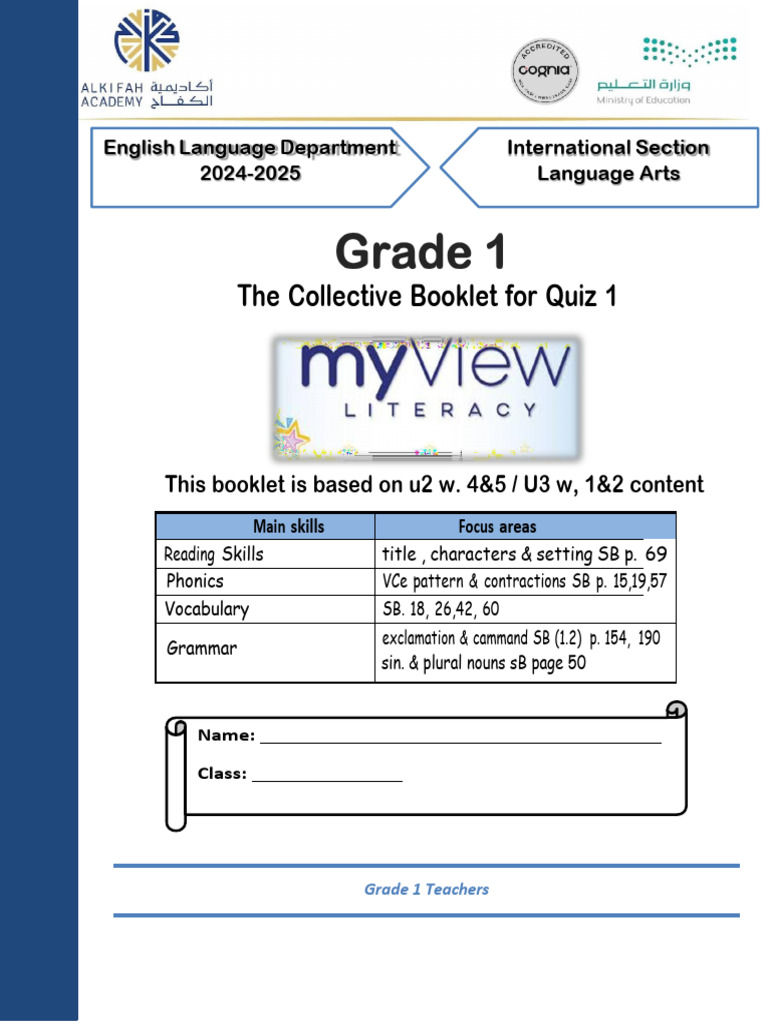 Grade 1 Language Arts Quiz Booklet | PDF | Phonics | Human Communication