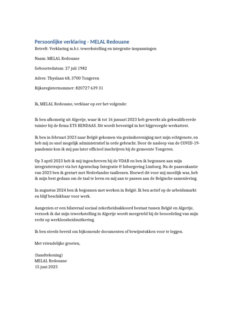 Verklaring Melal Redouane | PDF