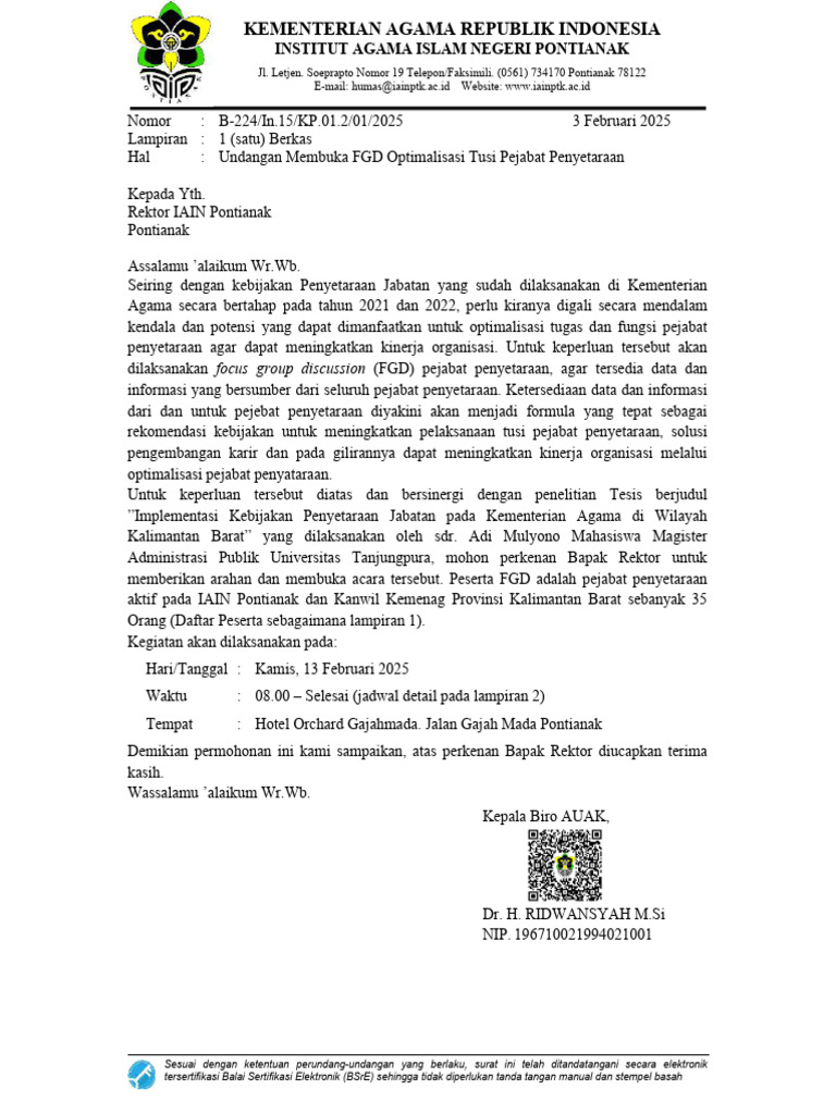 Undangan Surat FGD Rektor IAIN - Sign | PDF
