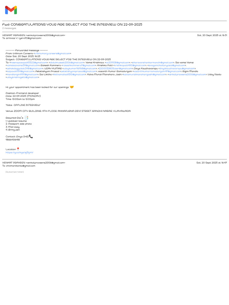 Gmail - FWD - Congratulations Your Are Select For The Interview On 22 ...