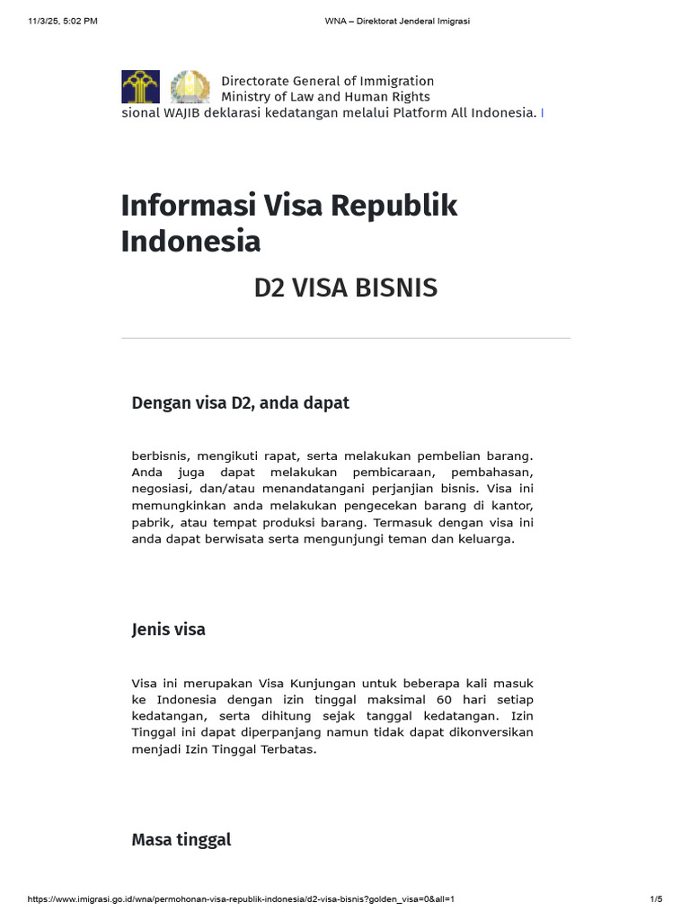 Panduan Visa D2 untuk Bisnis di Indonesia | PDF