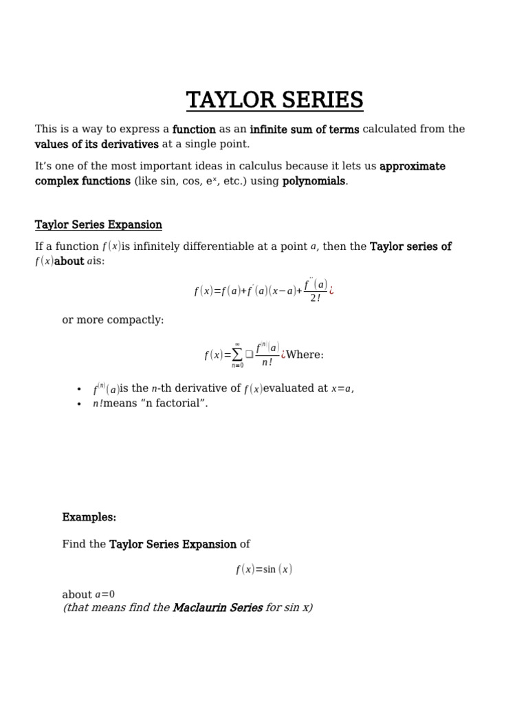 Taylor Series | PDF | Calculus | Mathematical Objects
