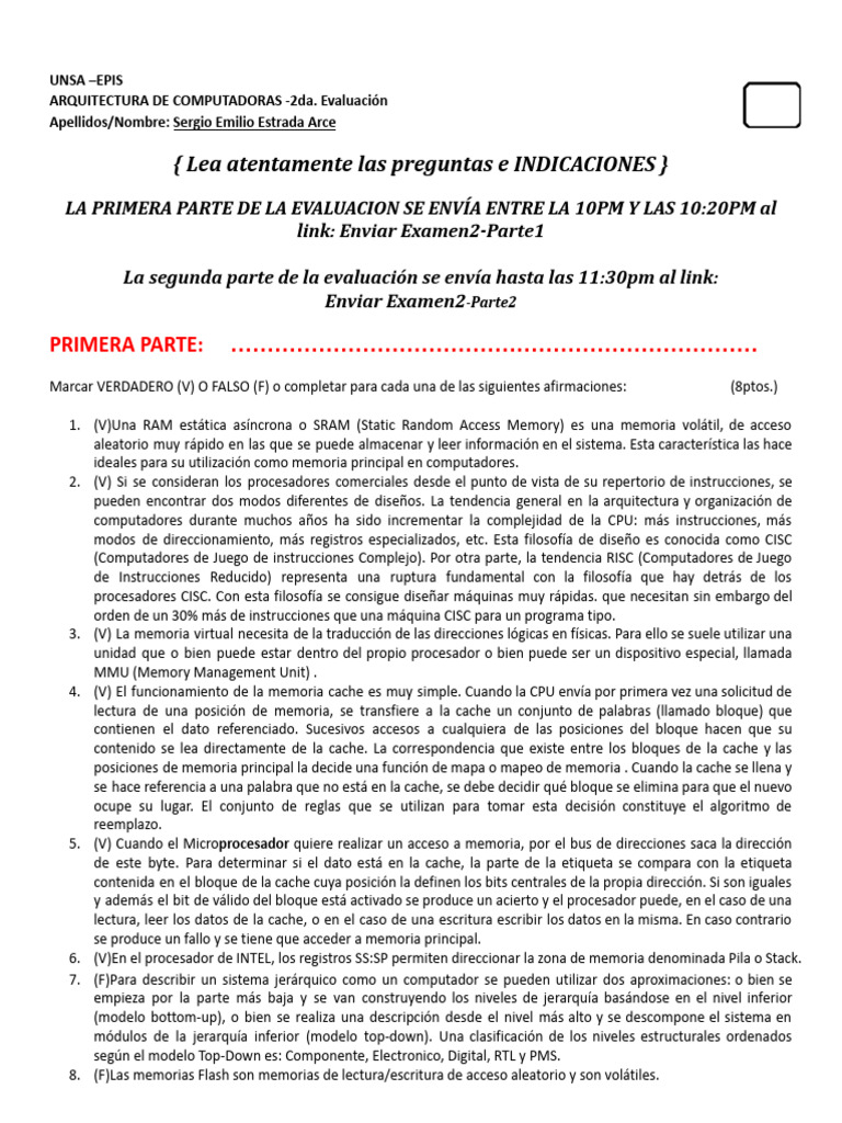 Primera Parte Sergio Estrada Arce | PDF | Caché (Computación) | Almacenamiento de datos de la ...