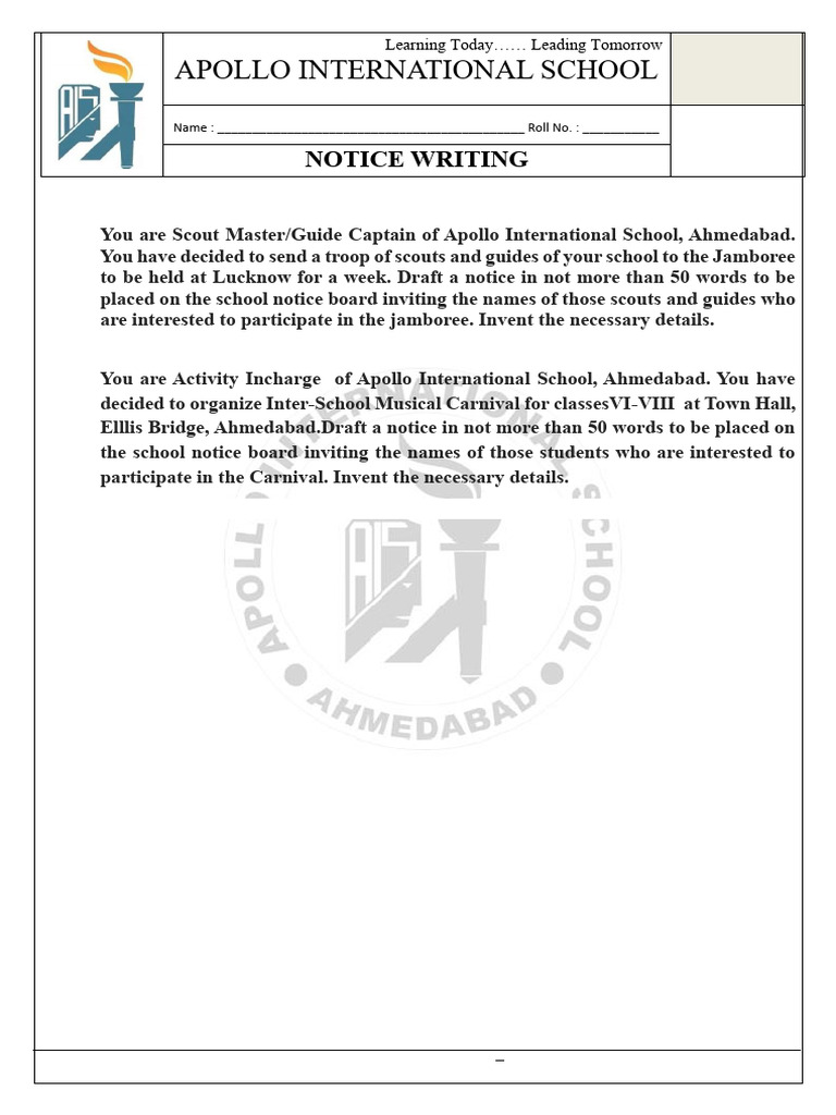 Notice Writing for School Events | PDF