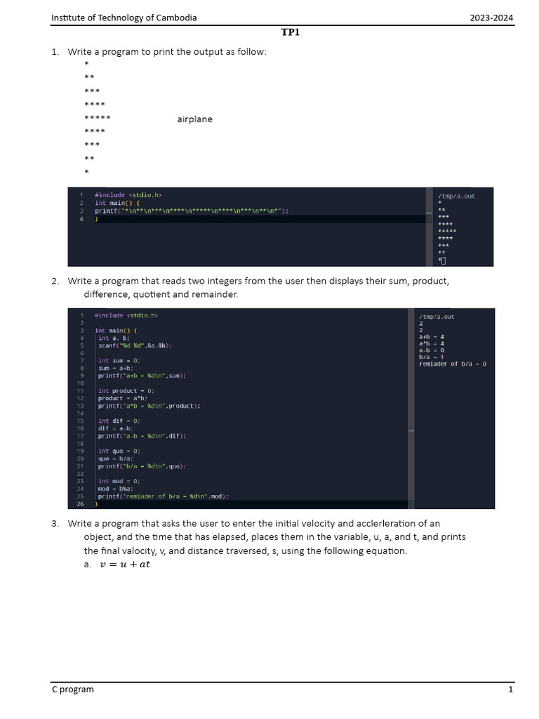 Report C Program | PDF | Numbers | Velocity