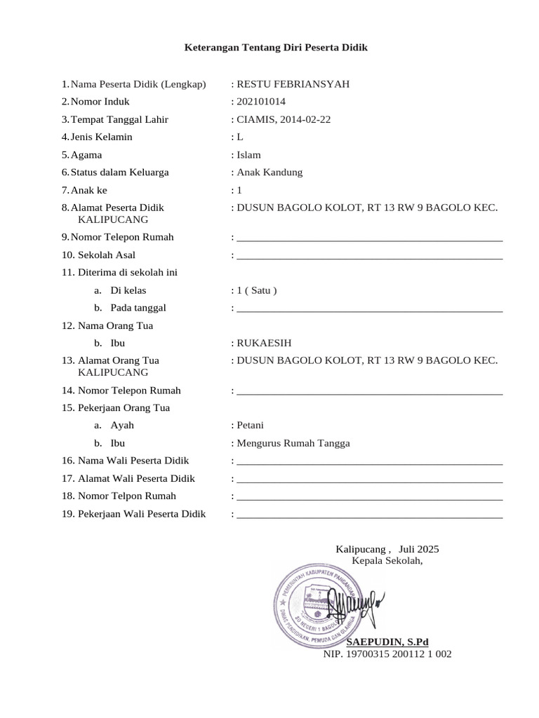 Format Identitas Rapot | PDF