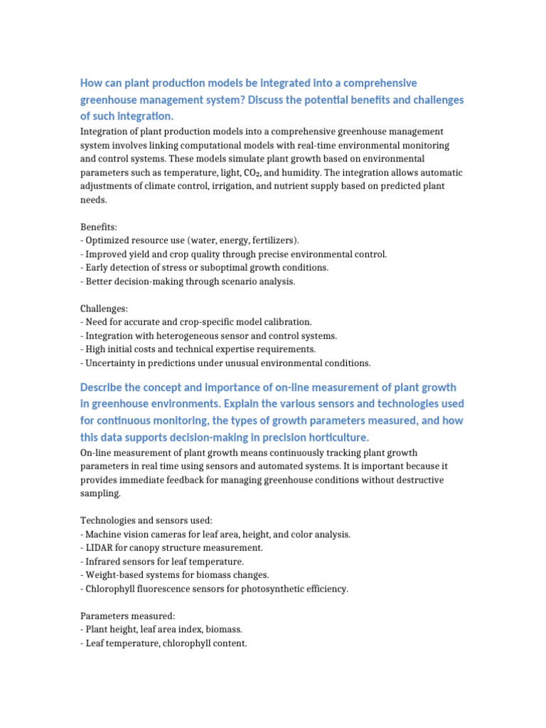 Integrating Plant Models in Greenhouse Management | PDF | Greenhouse ...