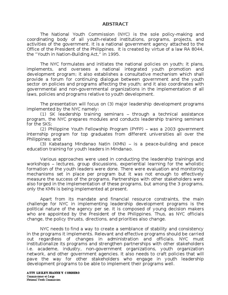 NYC Presentation Abstract | PDF | Leadership | Policy
