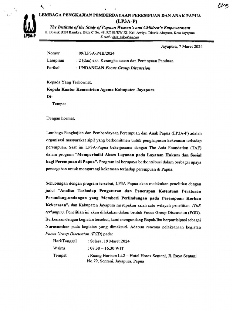 Undangan FGD & Kerangka Acuan | PDF